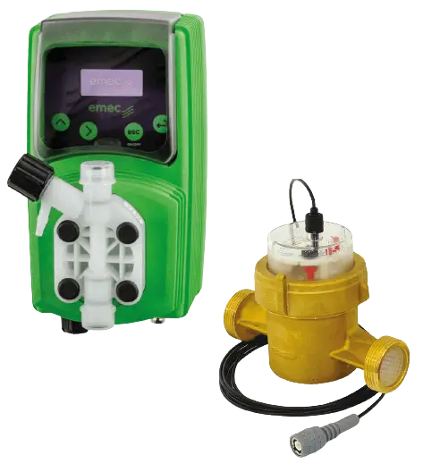 Dosing pump with water meter with pulse trigger | Dosing Pump Shop B.V.